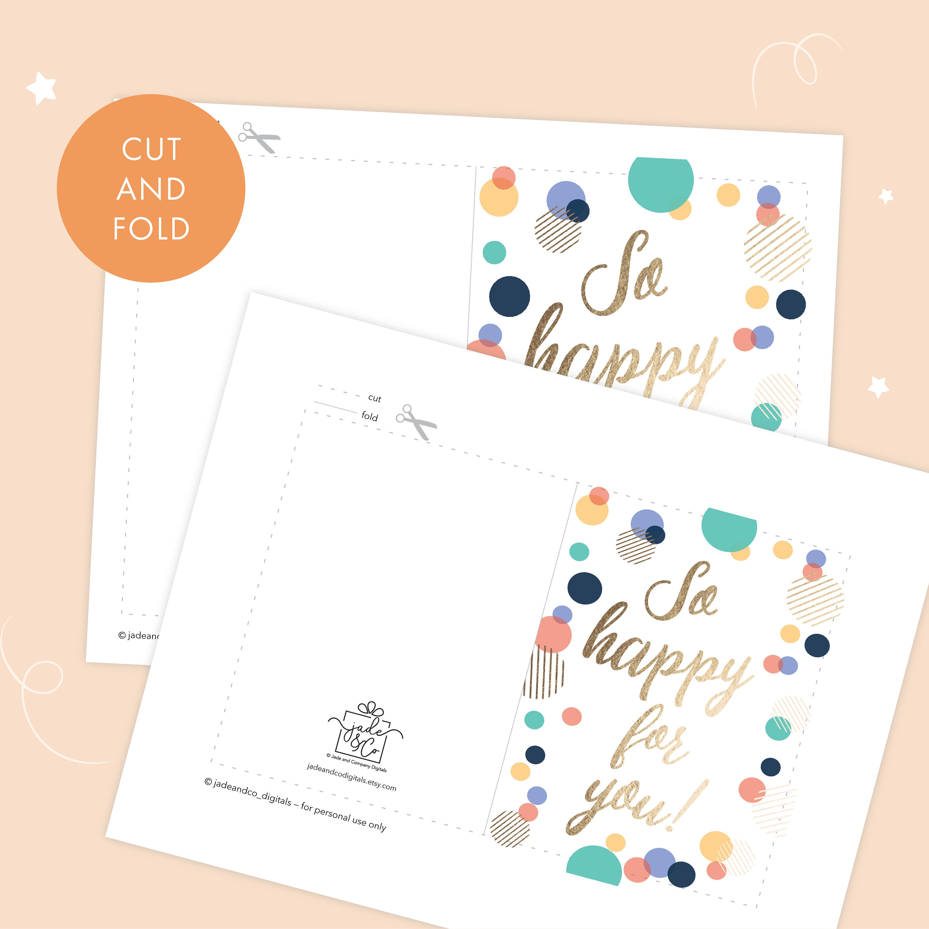 Congratulations Card: Gold Lettering, Confetti Dots (digital Download ...