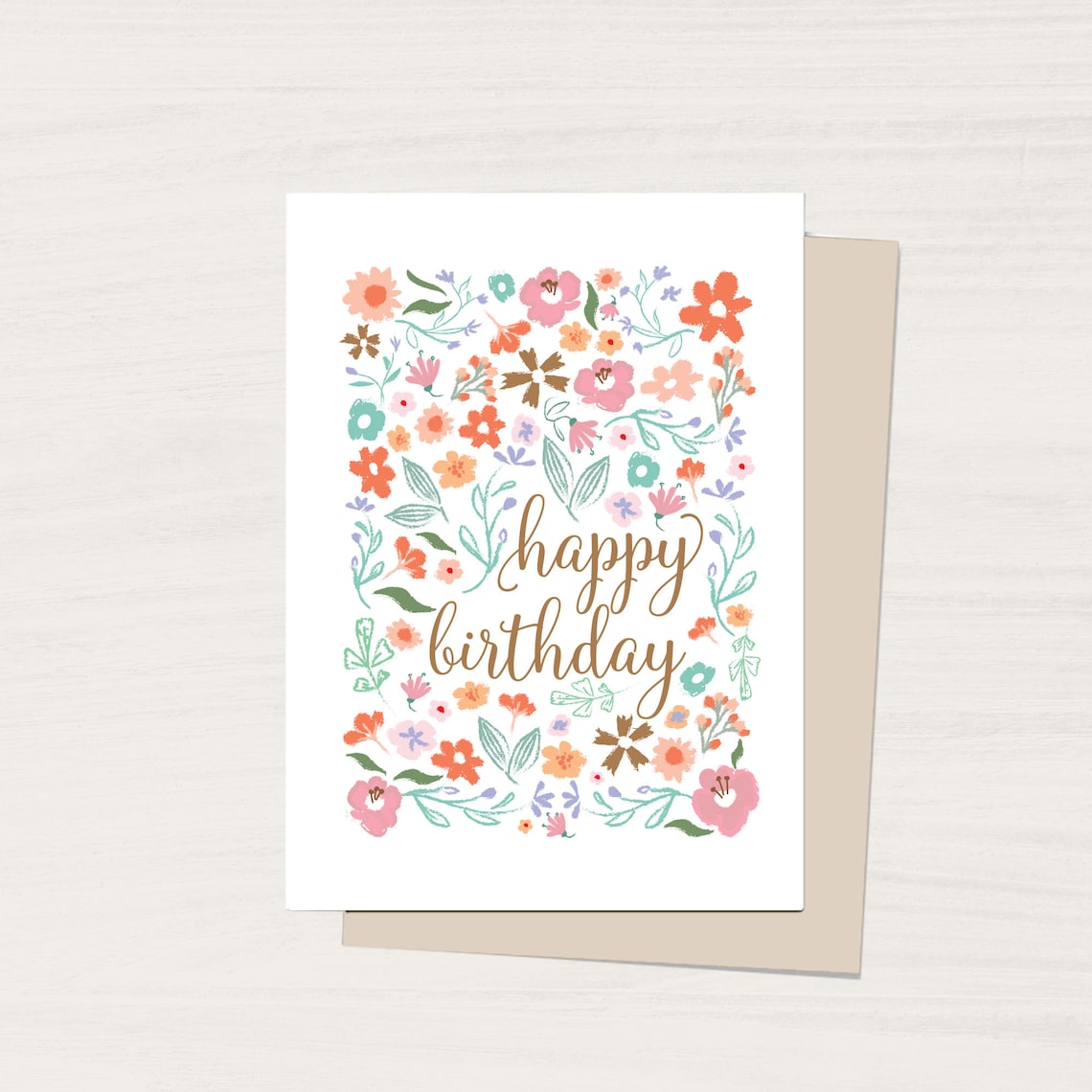 PRINTABLE Floral Happy Birthday Handwritten Script Flowers Card ...