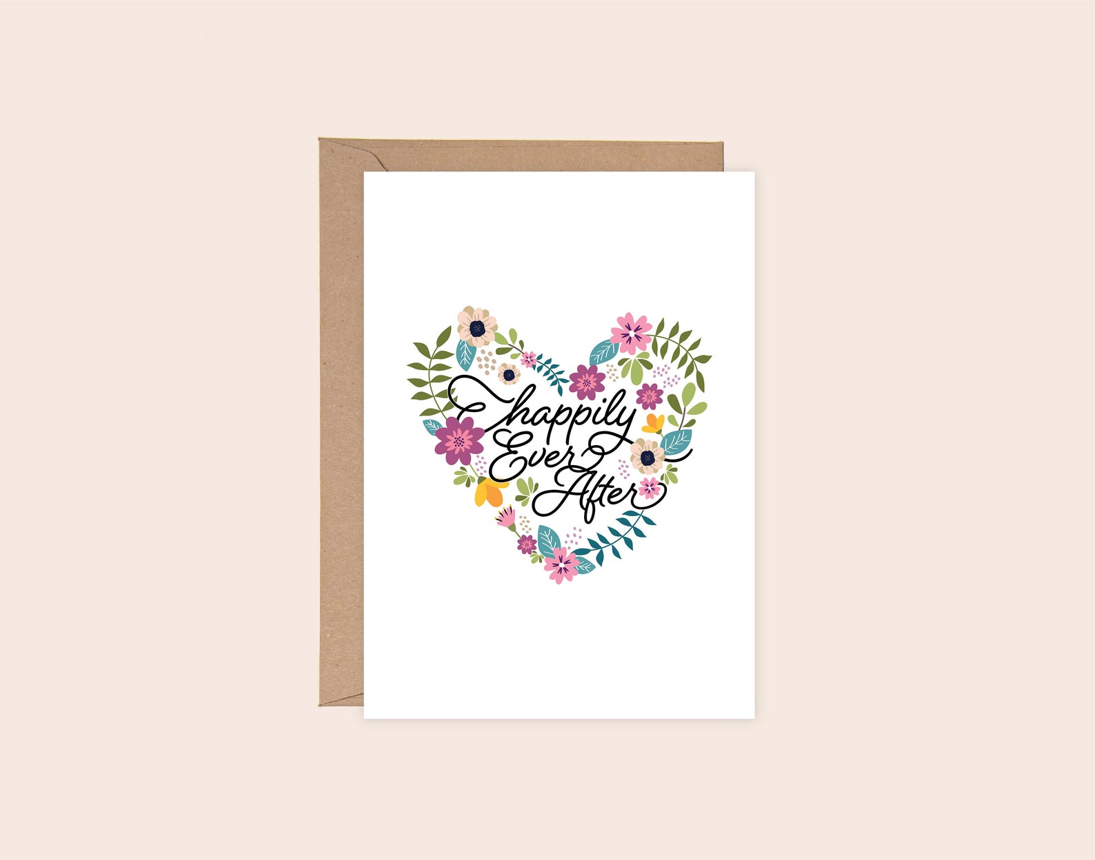 PRINTABLE Happily Ever After Lettering Floral Heart Congratulations ...