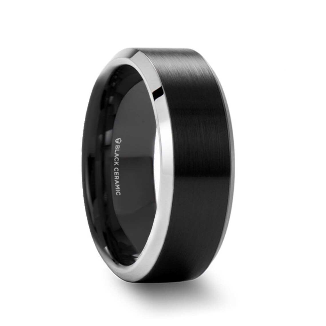 Dark Ceramic Ring, Men's Elegant Jewelry, Brush Center Ring, Black ...