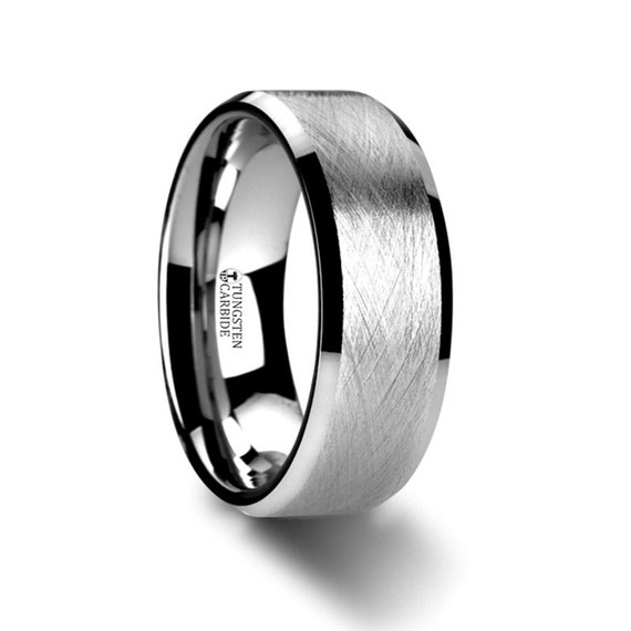 Silver Tungsten Ring Dainty Wedding Band Beveled Edge Ring Best Promise Band Men Hypoallergenic Ring Gift for Him Men Halloween Gift