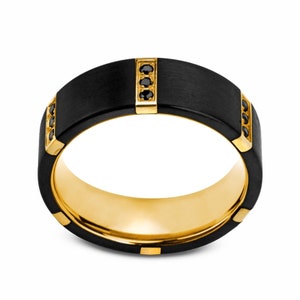 Flat Brushed Black Titanium Ring With Gold Plated Inside and 6 Gold ...