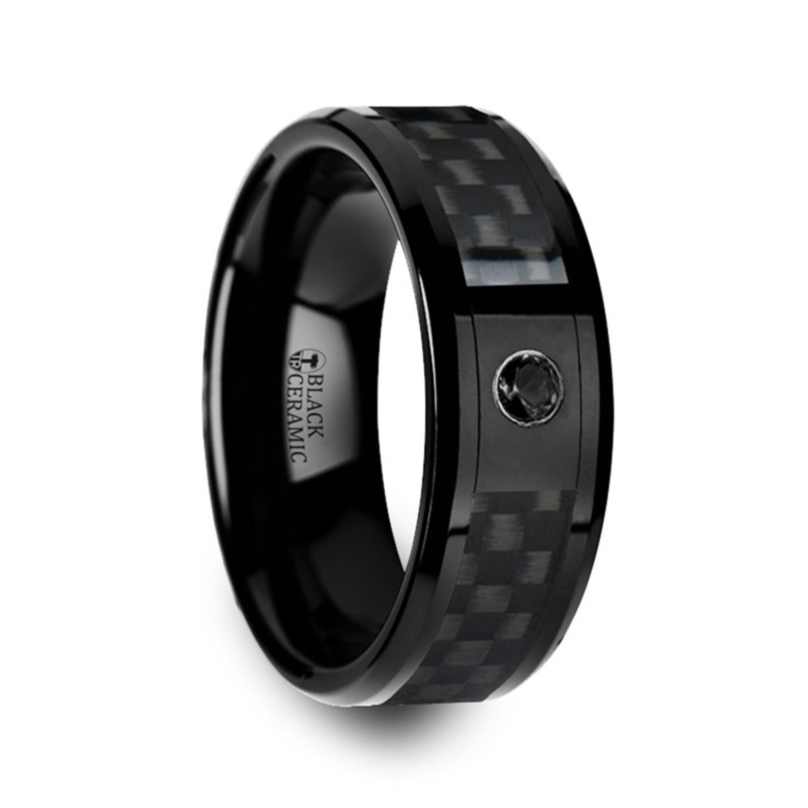 Black Checker Ring, Ceramic Wedding Band, Black Diamond Ring, Gem ...