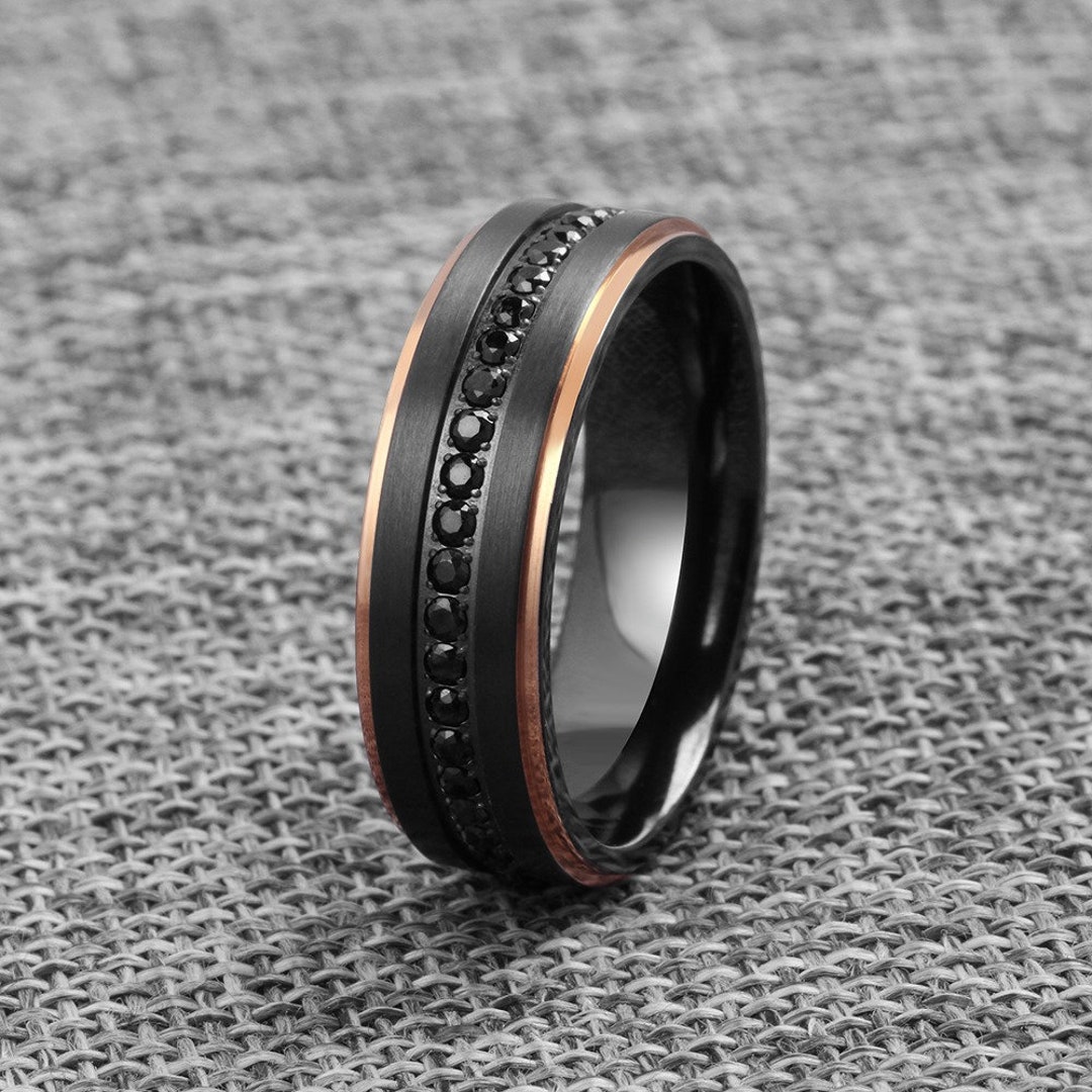Perfect Titanium Astro Wedding Ring, Matte Finish Ring, Black Sapphire ...