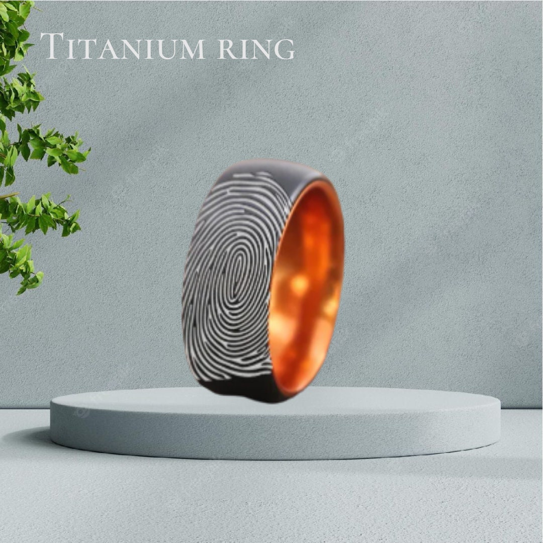 Custom Fingerprint Ring, Engraved Wedding Band, Orange Sleeve Ring ...