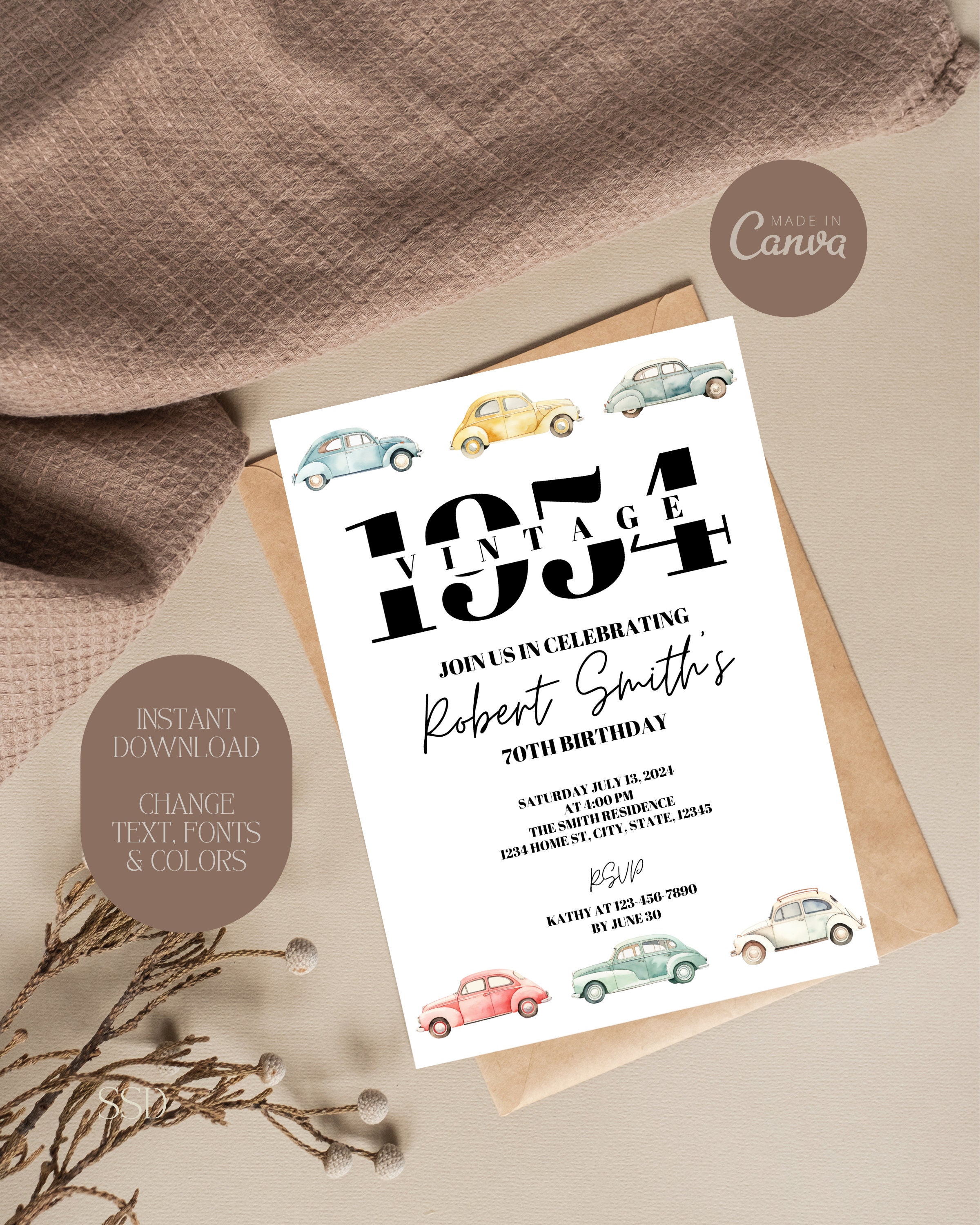Vintage Cars Birthday Invitation - Etsy
