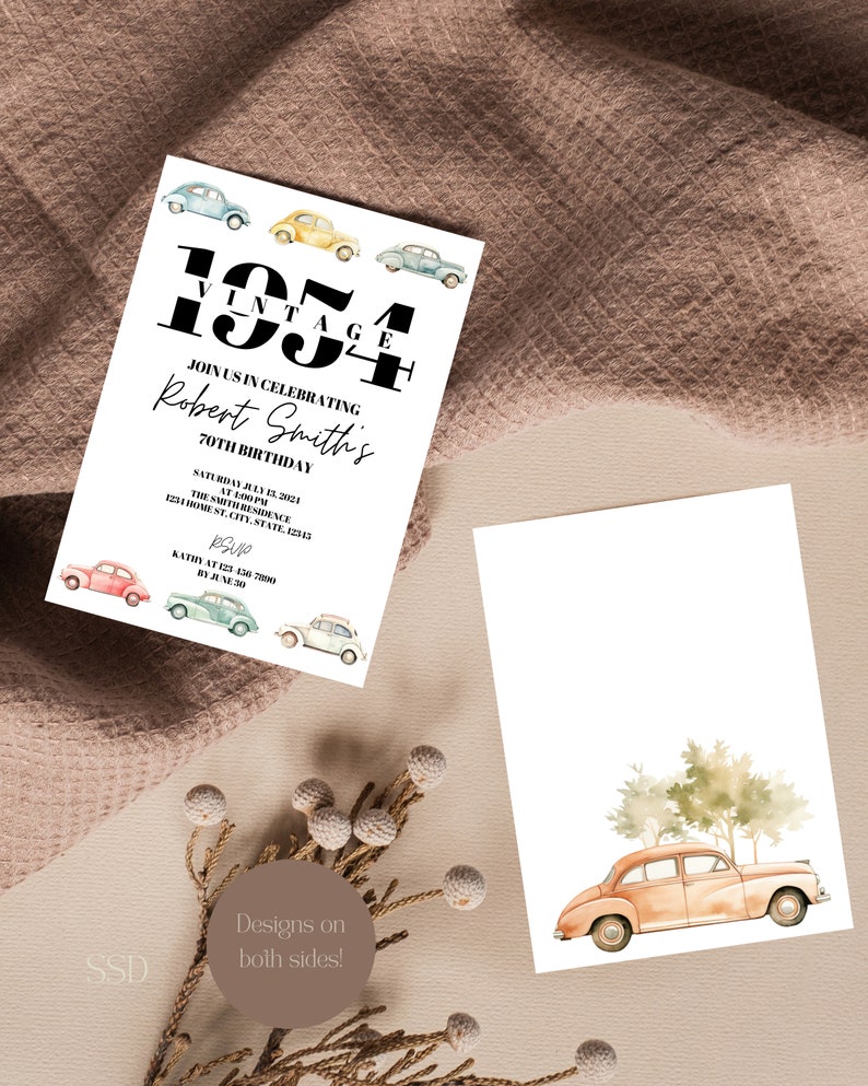 Vintage Cars Birthday Invitation - Etsy