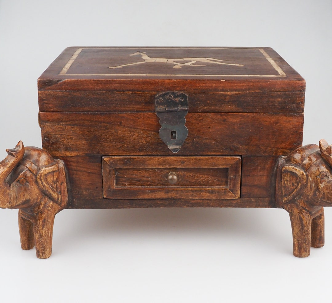 Wooden Antique Indian Jewellery Box Handmade With Bone Inlay Decoration ...