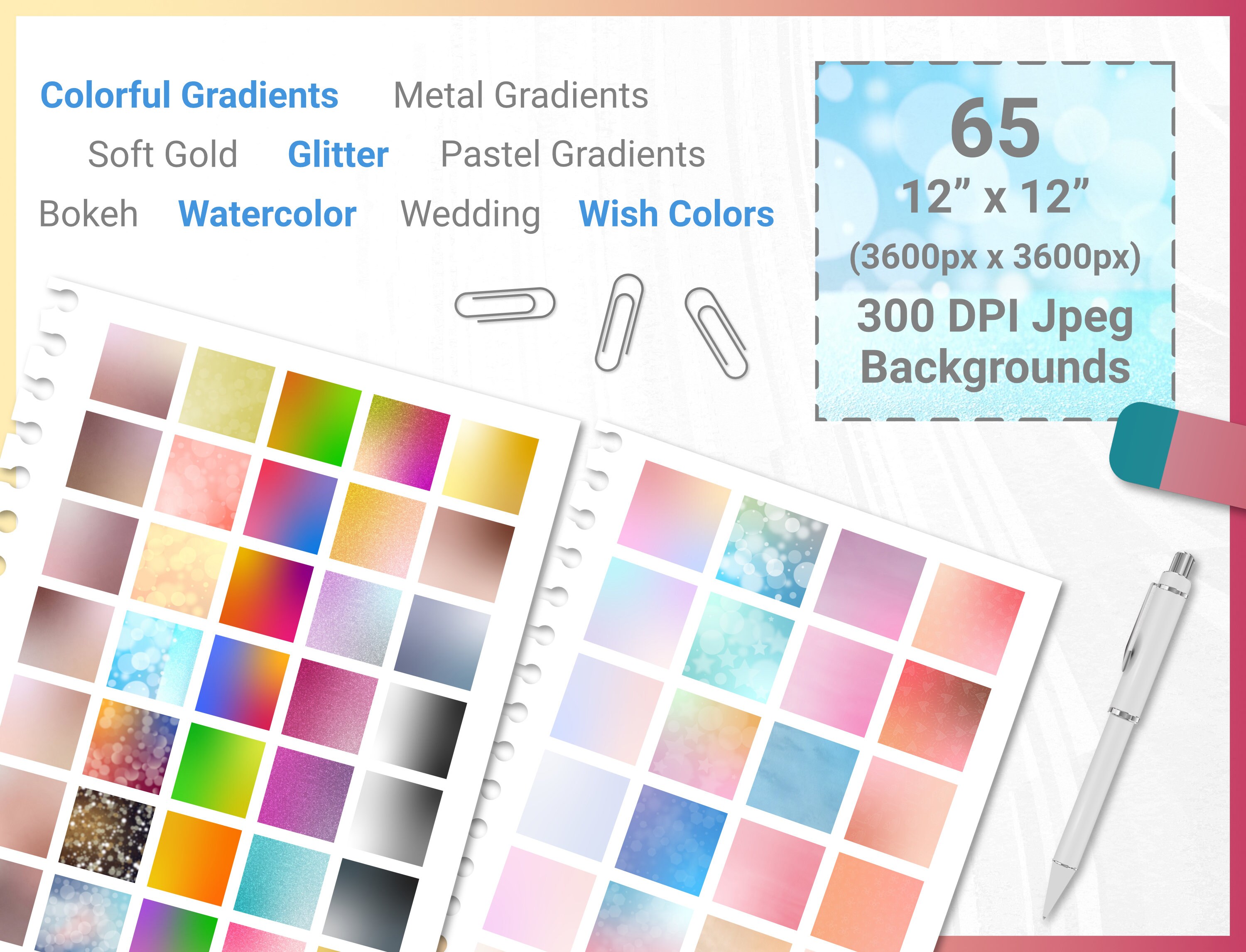65 Gradient Digital Background Textures Bundle Digital Watercolor Paper ...