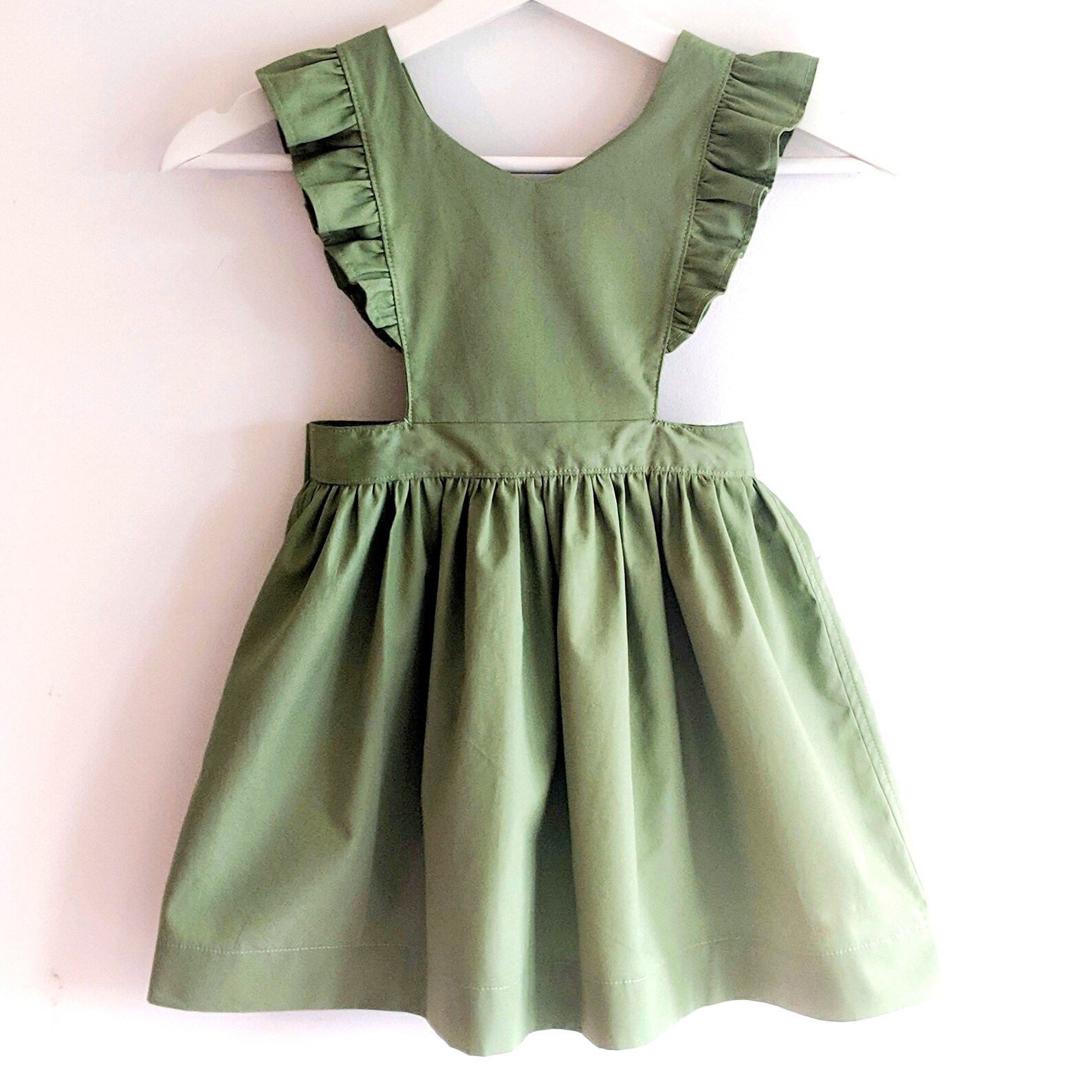 Girls Pinafore Dress in 26 Colour Options. Sage Green Sundress With ...