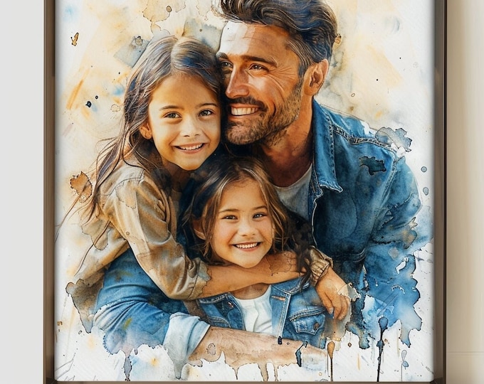 Watercolor Family Portrait, Father Son Painting Portrait From Photo ...