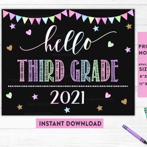 Hello Third Grade Sign First Day of Third Grade Sign Printable | Etsy