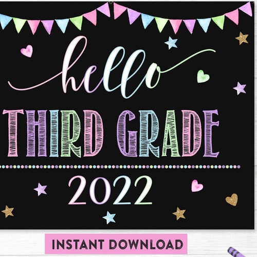 Hello Third Grade Sign First Day of Third Grade Sign Printable - Etsy