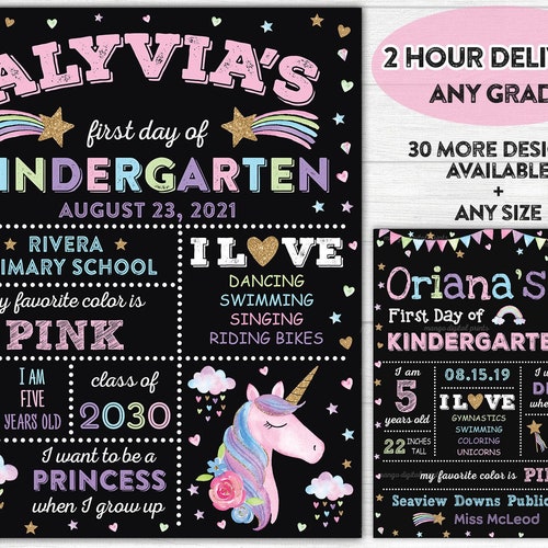 Editable First Day of Kindergarten Sign Boho Rainbow First | Etsy