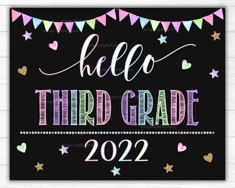 Hello Third Grade Sign First Day of Third Grade Sign Printable - Etsy