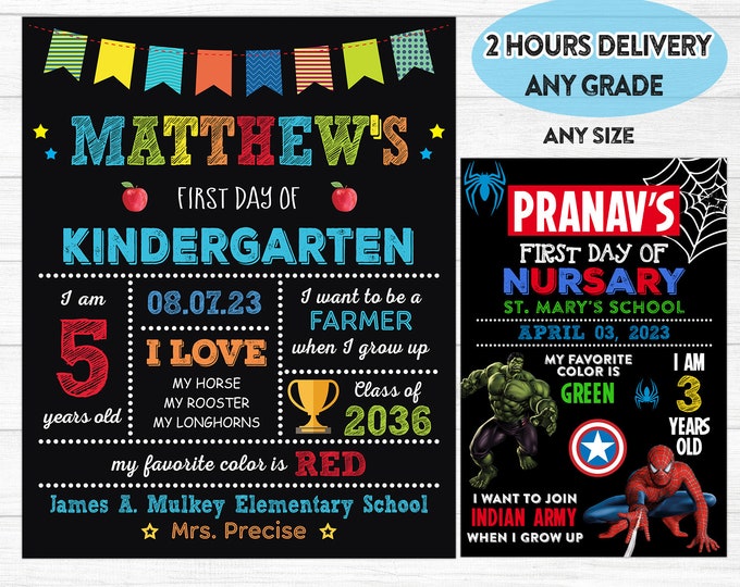 Boy First Day of Kindergarten Sign Printable Instant Download Boys ...