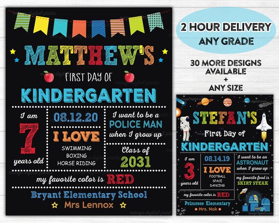 Boy First Day of Kindergarten Sign Printable Instant Download - Etsy