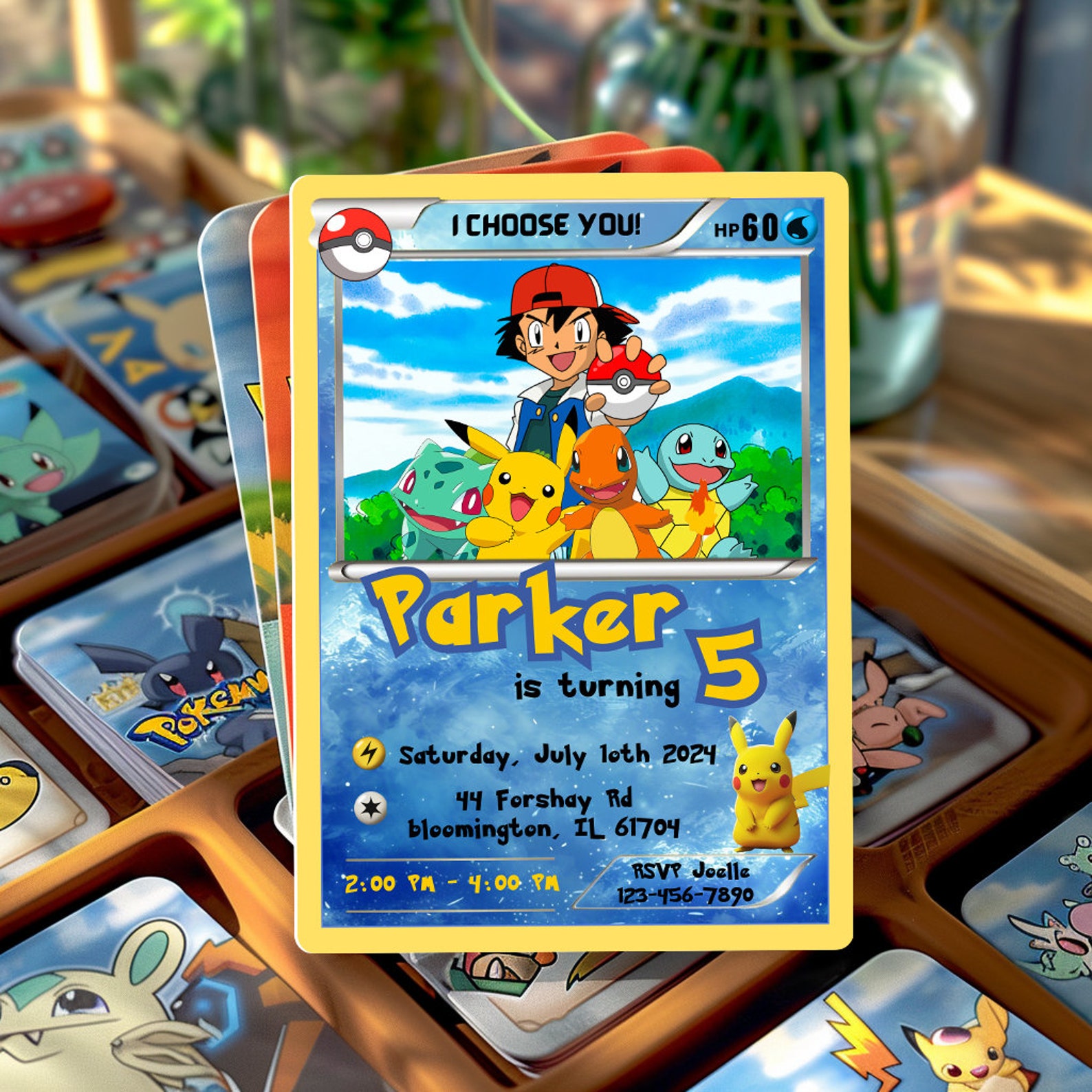 Editable Pokemon Card Invitation, Pokemon Birthday Invitation, Pikachu ...