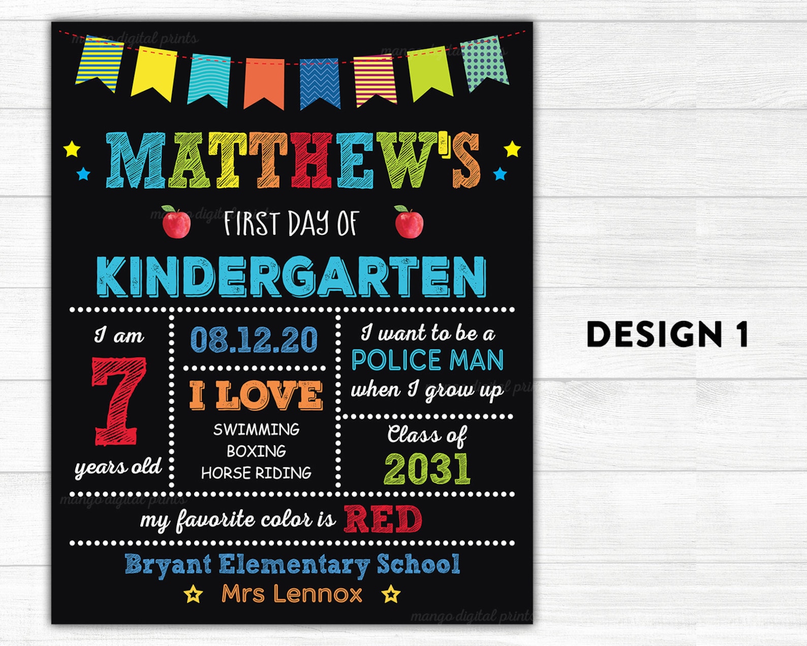 Boy First Day of Kindergarten Sign Printable Instant Download - Etsy