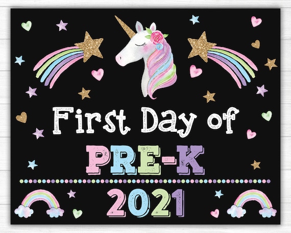 Office Instant Download First Day of PRE-K2 2021 Sign Rainbow Back to ...