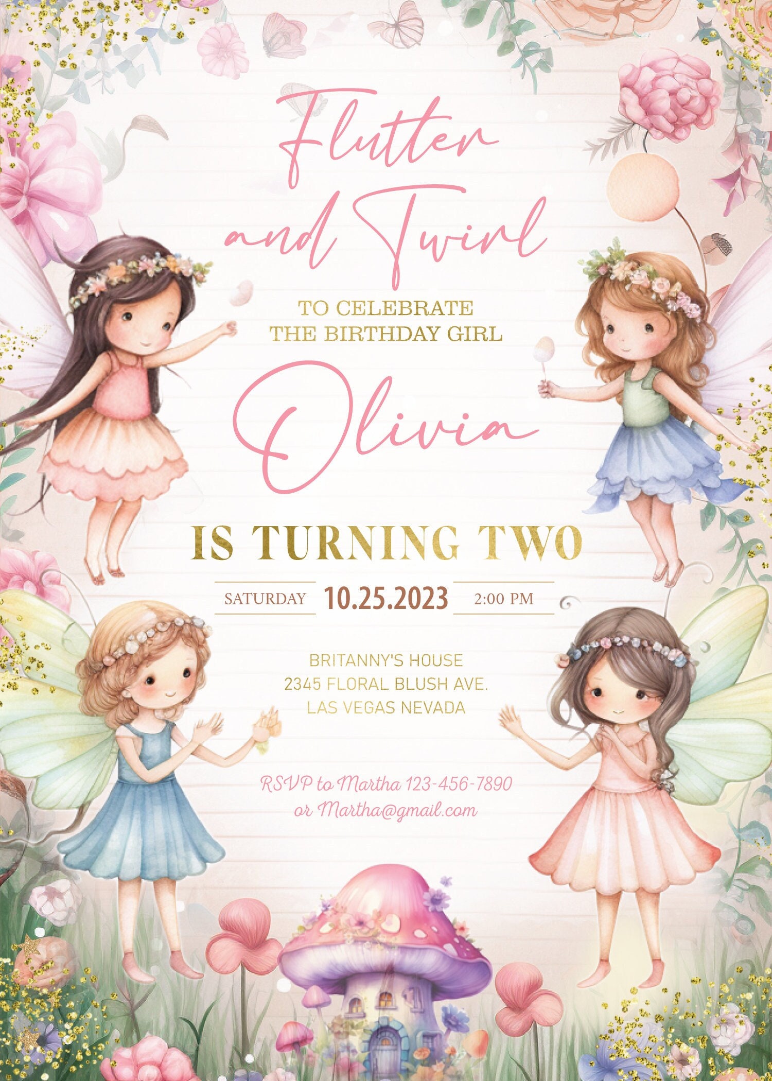 Editable Fairy Birthday Invitation Fairy Party Invite Birthday Theme ...