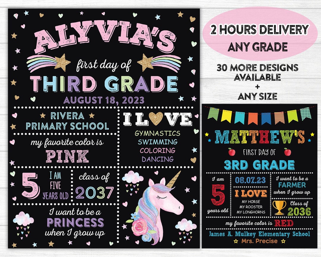 Hello Third Grade Sign First Day of Third Grade Sign Printable First ...