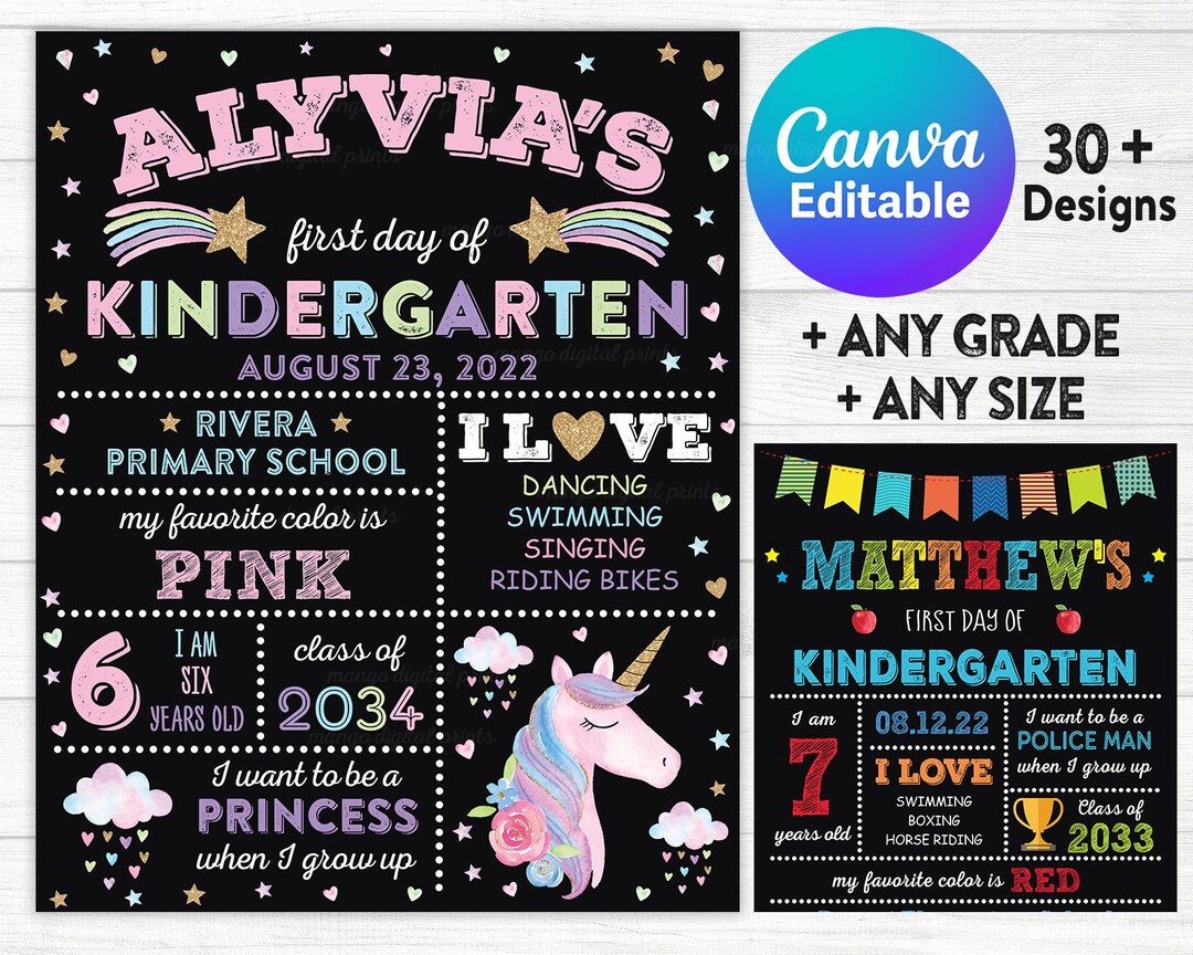 Editable First Day of School Sign Canva Printable First Day of School ...