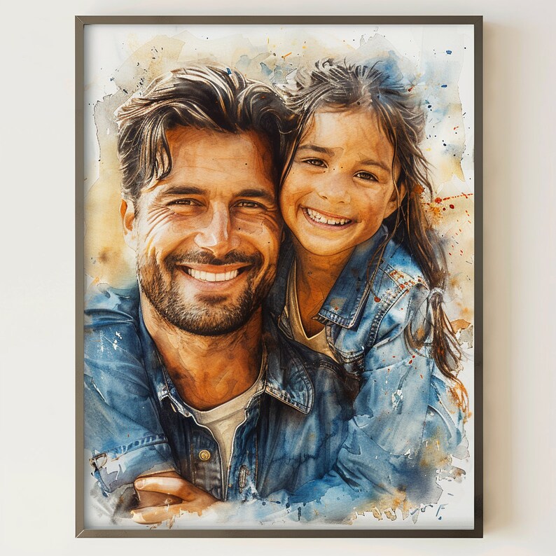 Watercolor Family Portrait, Father Son Painting Portrait From Photo ...