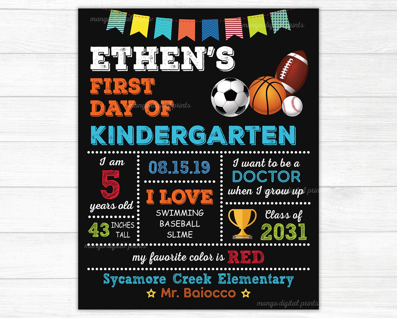 Boy First Day Of Kindergarten Sign Printable Instant Download | Etsy