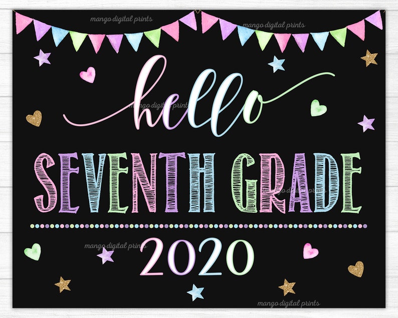 Hello Seventh Grade Sign First Day of 7th Grade Printable | Etsy