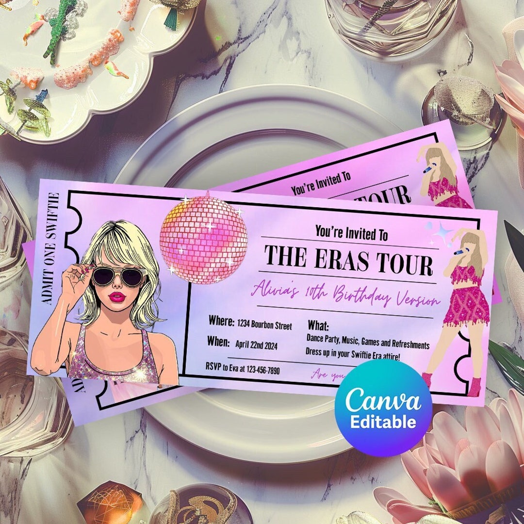 Taylor Eras Tour Ticket Birthday Invitation in My Swiftie Era Birthday ...