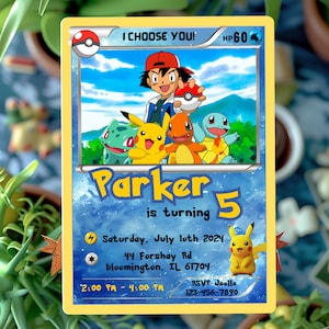 Editable Pokemon Card Invitation, Pokemon Birthday Invitation, Pikachu ...