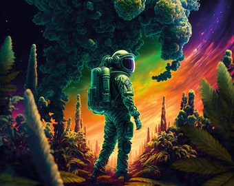 Trippy Tapestry Marijuana Astronaut V4 Colorful UV - Etsy