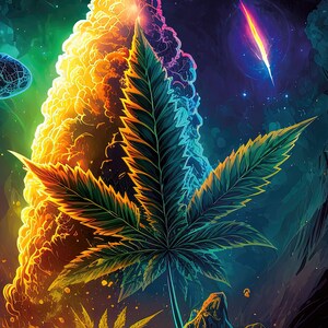Trippy Tapestry - Marijuana Leaf Symbol V2 - Colorful UV Backdrop XL Dark Tapestry Psychedelic ...