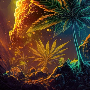 Trippy Tapestry - Marijuana Leaf Symbol V2 - Colorful UV Backdrop XL Dark Tapestry Psychedelic ...