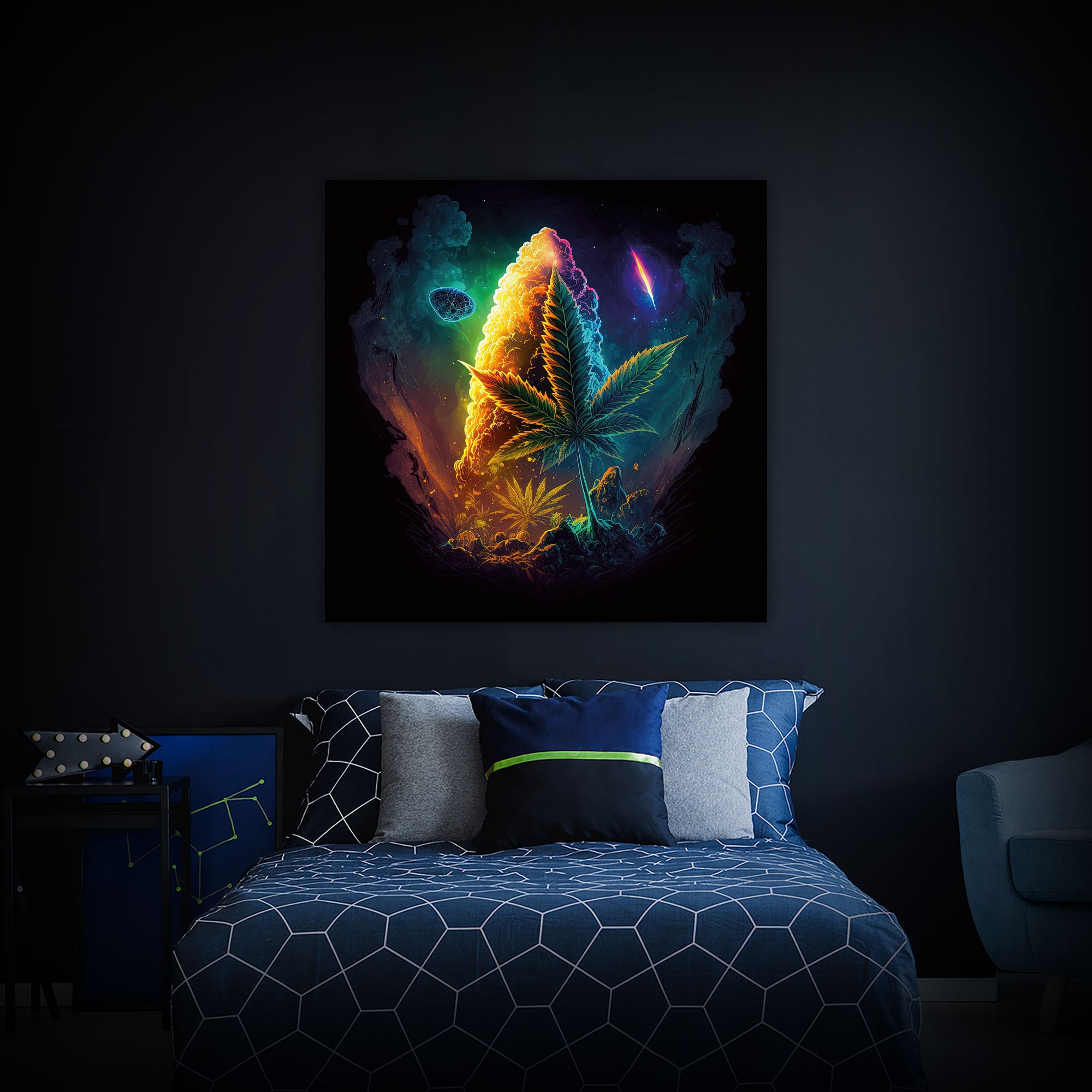 Trippy Tapestry Marijuana Leaf Symbol V2 Colorful UV - Etsy