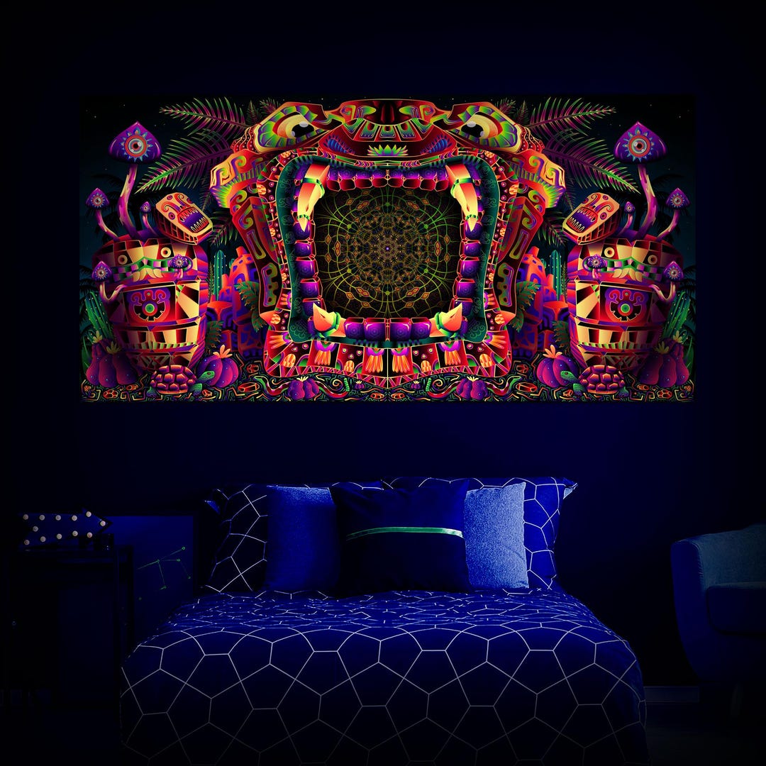 Trippy Tapestry - Fungal Rift - Colorful UV Backdrop XL Dark Tapestry ...