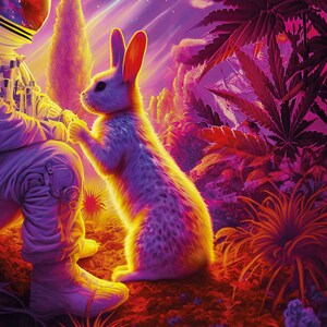 Trippy Tapestry - Marijuana Astronaut and White Rabbit V1 - Colorful UV ...