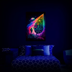 Trippy Tapestry Marijuana Astronaut V7 Colorful UV Backdrop XL Dark Tapestry Psychedelic Uv ...