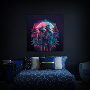 Stoner Valentine Trippy Tapestry Marijuana Astronauts Couple V2 Colorful UV Backdrop Psychedelic ...