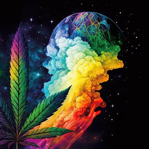 Trippy Tapestry Marijuana Leaf Symbol V1 Colorful UV Backdrop XL Dark Tapestry Psychedelic Uv ...