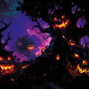 Halloween Backdrop Scary Trees TR010 - Colorful UV Backdrop XL Dark ...