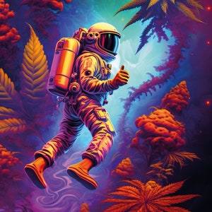 Trippy Tapestry - Marijuana Astronaut V5 - Colorful UV Backdrop XL Dark ...