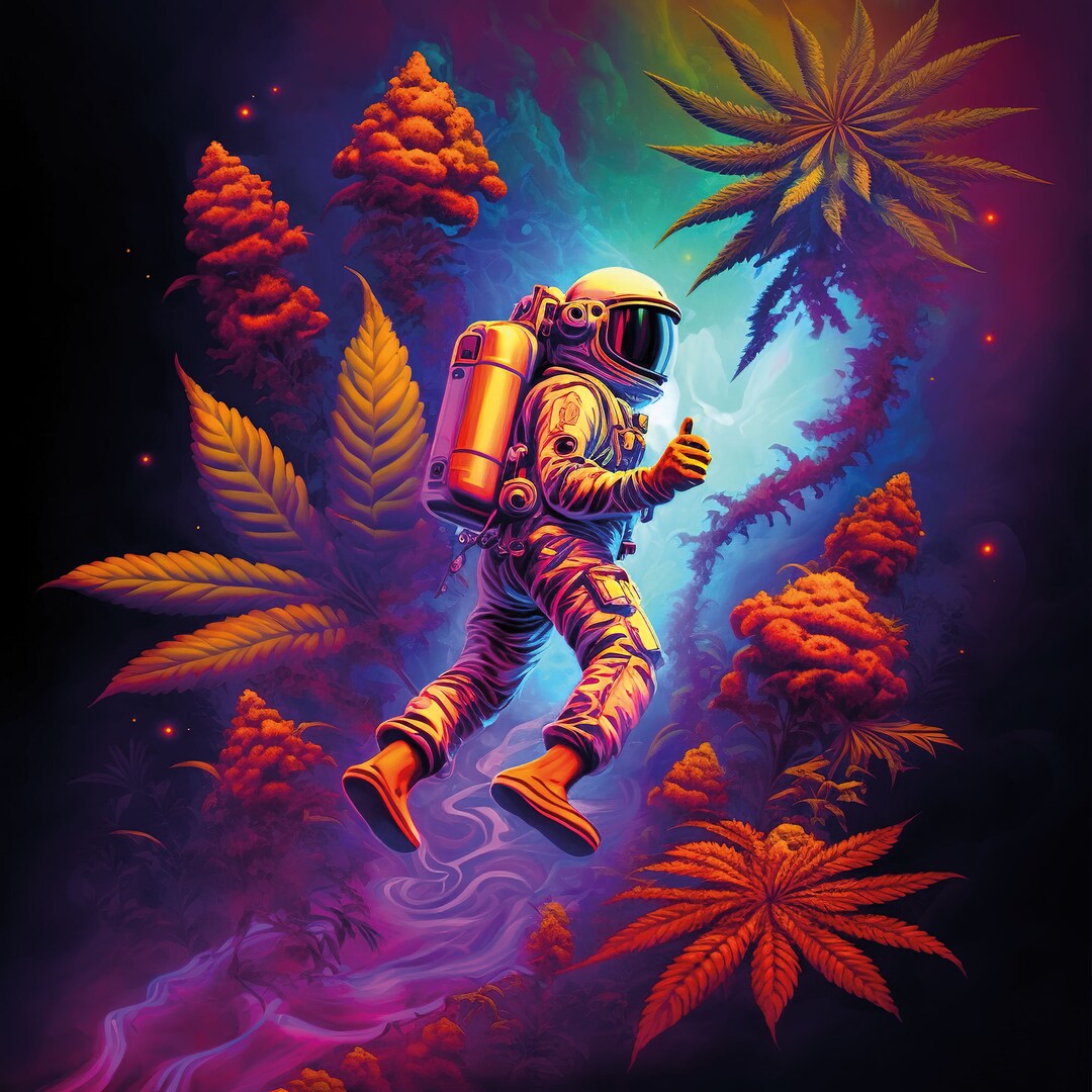 Trippy Tapestry - Marijuana Astronaut V5 - Colorful UV Backdrop XL Dark Tapestry Psychedelic Uv ...
