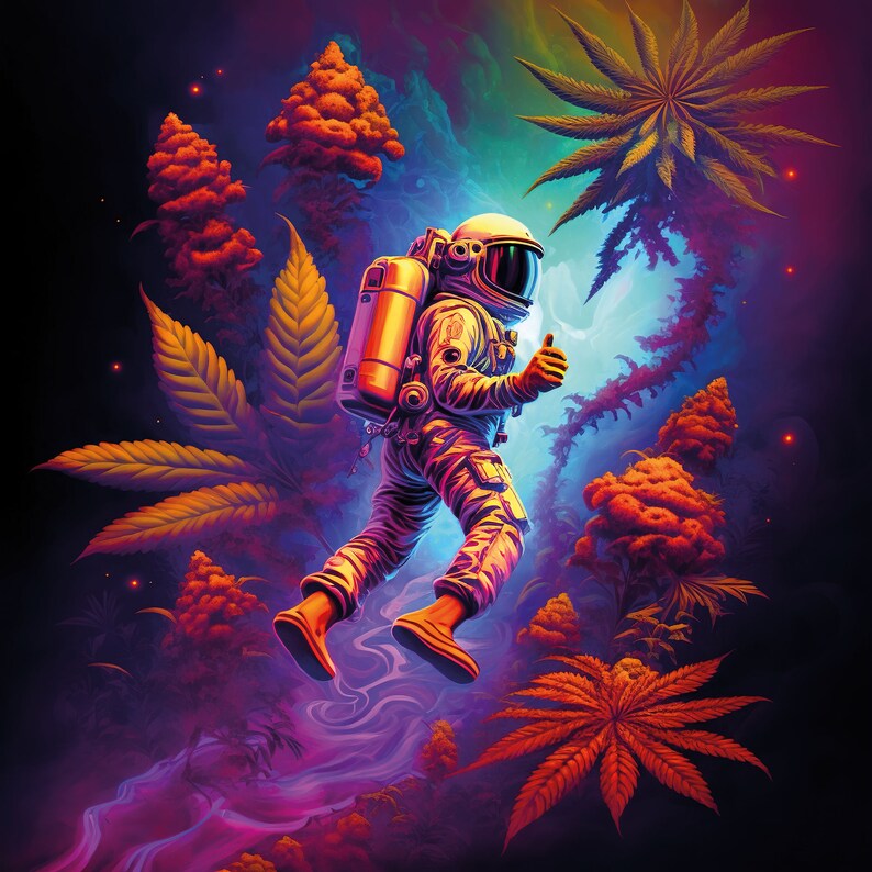 Trippy Tapestry Marijuana Astronaut V5 Colorful UV - Etsy