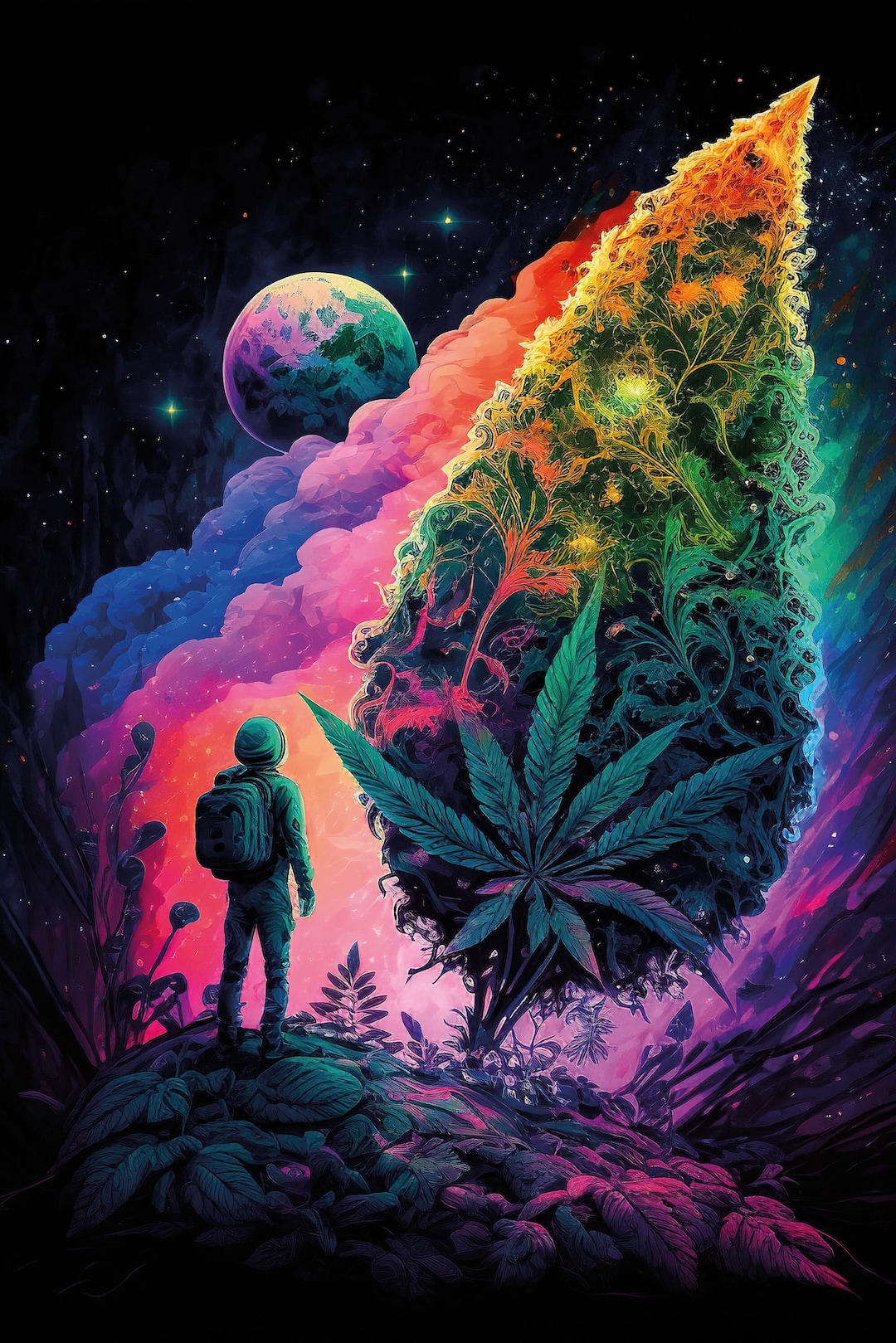 Trippy Tapestry Marijuana Astronaut V7 Colorful UV Backdrop XL Dark Tapestry Psychedelic Uv ...