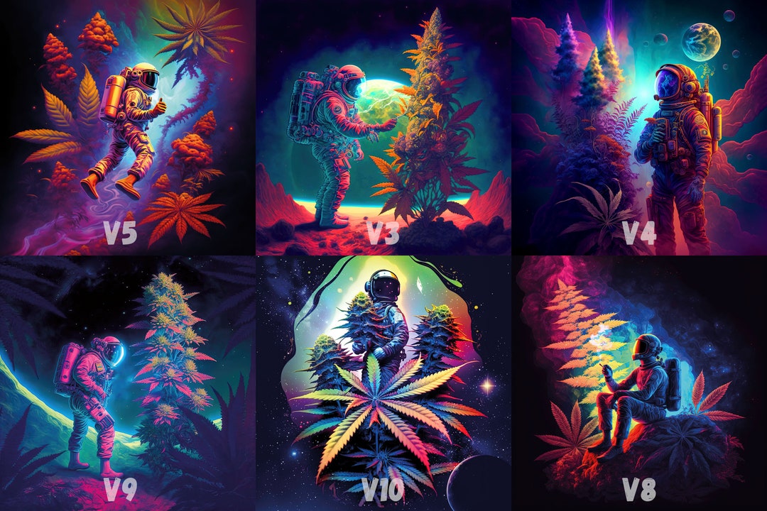 Trippy Tapestry Marijuana Astronauts Bundle 01 Colorful UV Backdrop XL Dark Tapestry Psychedelic ...