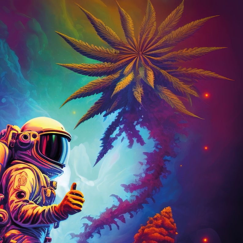 Trippy Tapestry Marijuana Astronaut V5 Colorful UV - Etsy