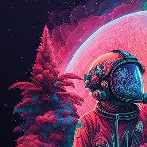 Stoner Valentine Trippy Tapestry Marijuana Astronauts Couple V2 Colorful UV Backdrop Psychedelic ...