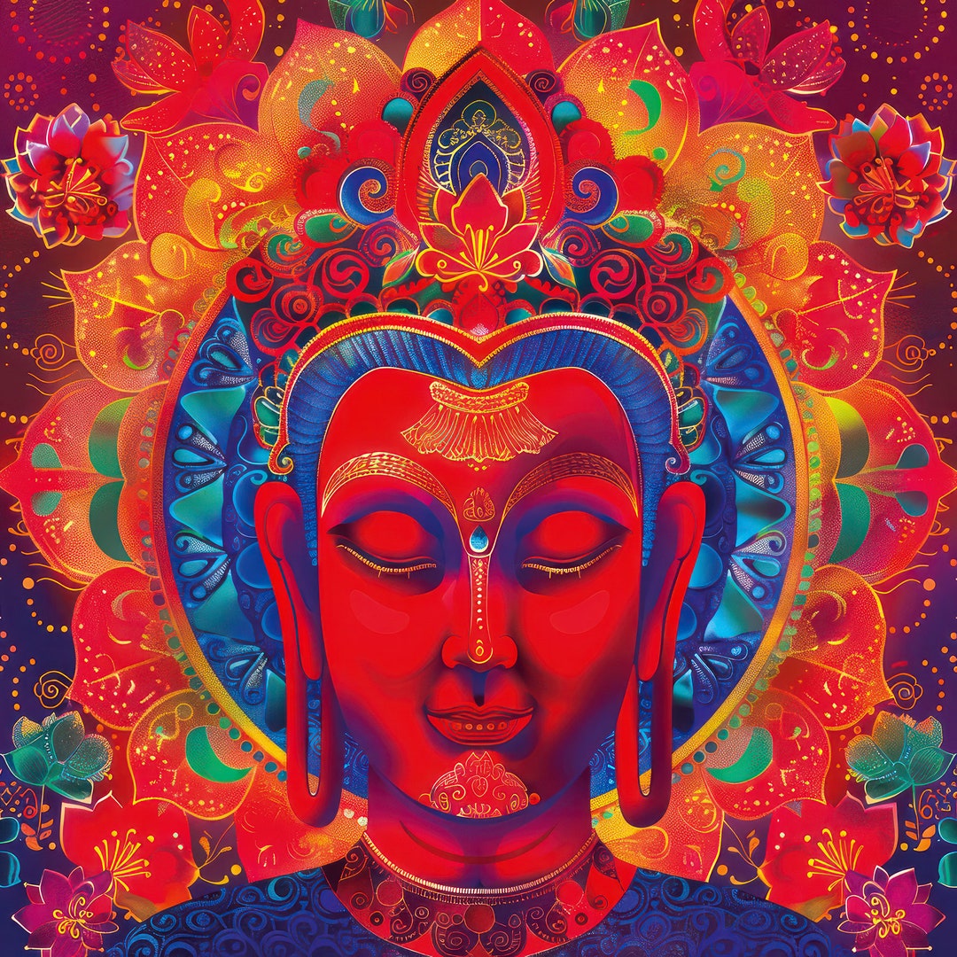 Red Buddha Wall Hanging, Psychedelic Backdrop Trippy Art, Blacklight ...